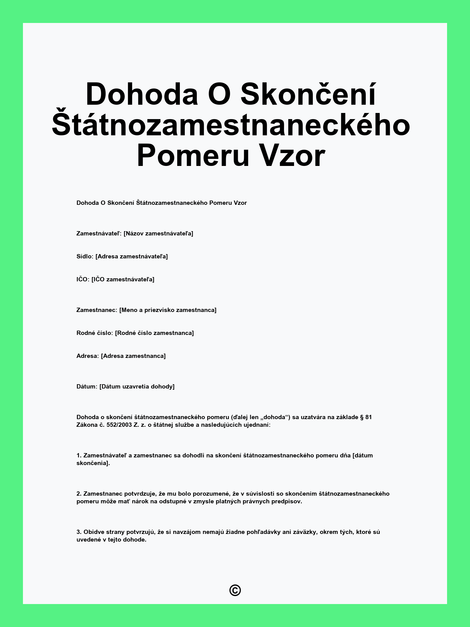 Dohoda O Skončení Štátnozamestnaneckého Pomeru Vzor
