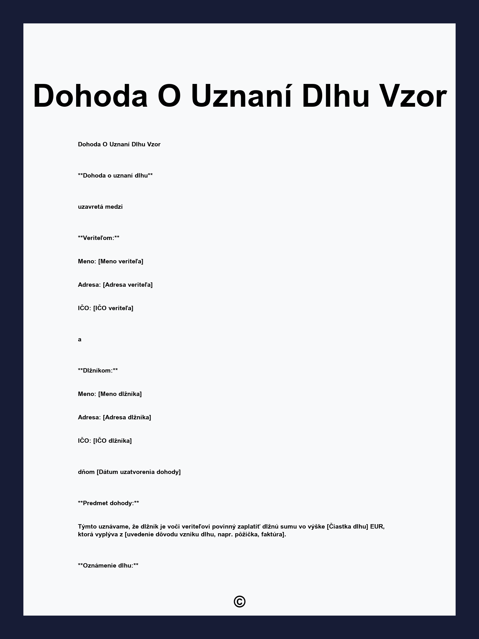 Dohoda O Uznaní Dlhu Vzor