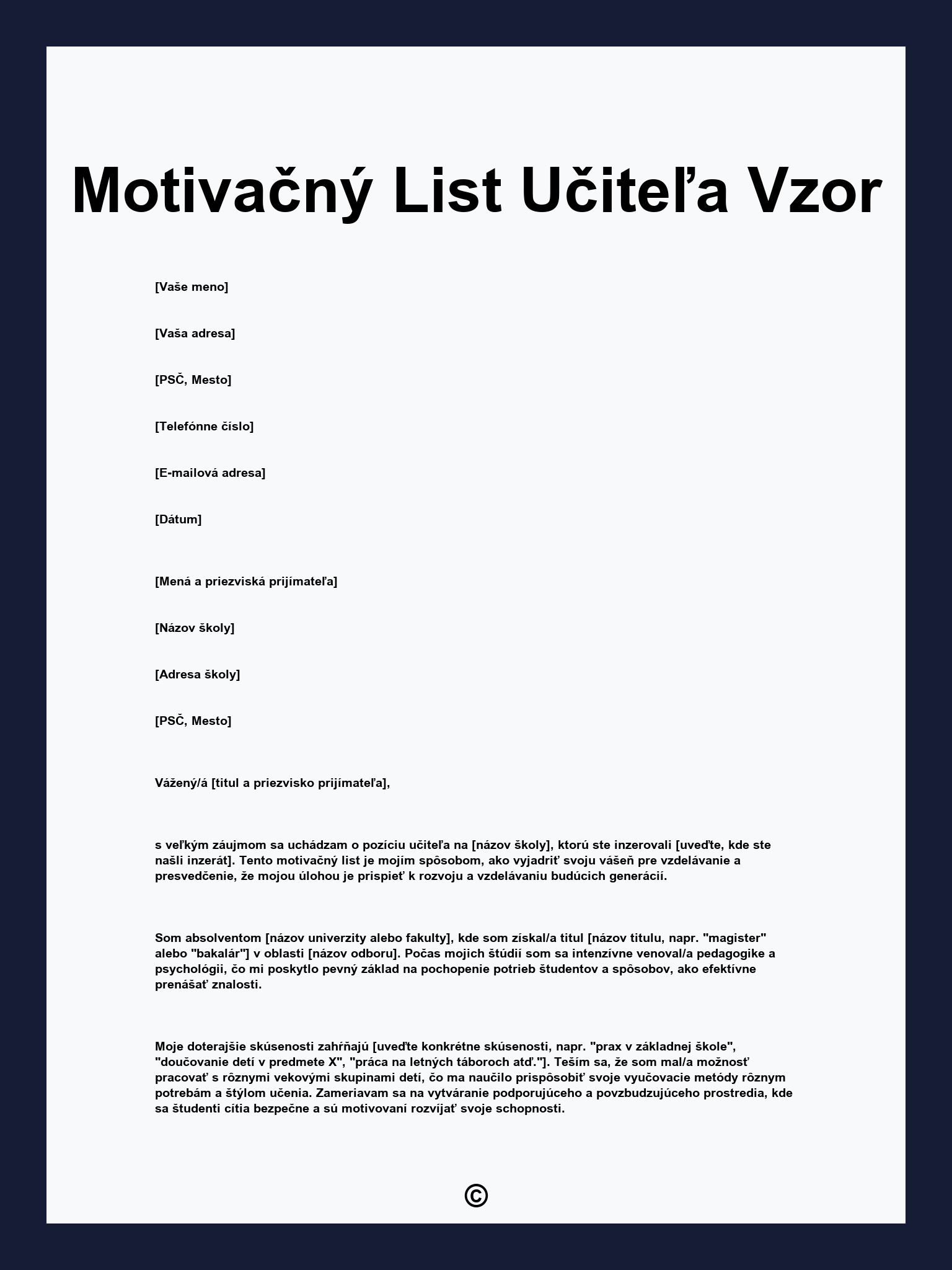 Motivačný List Učiteľa Vzor