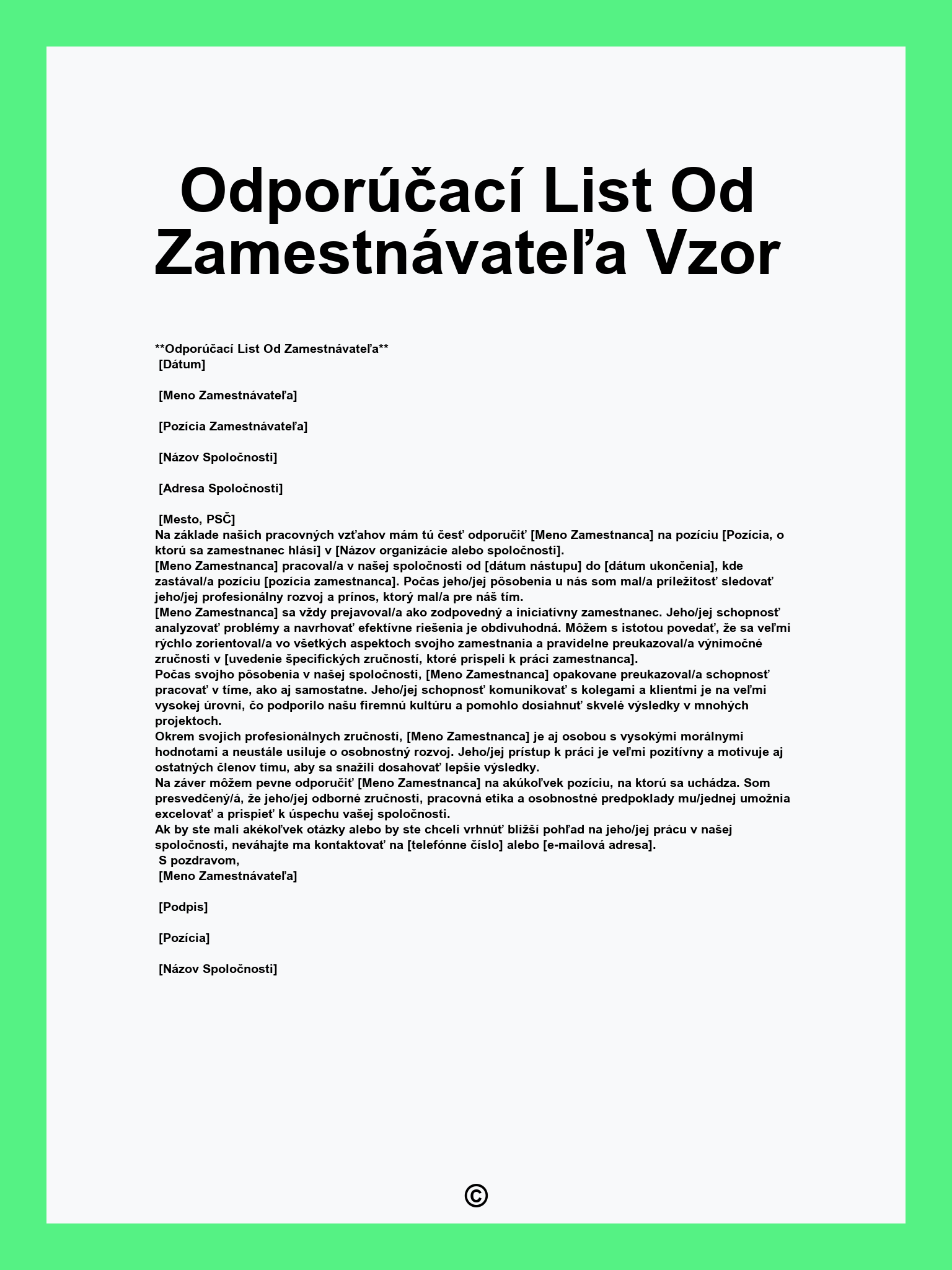 Odporúčací List Od Zamestnávateľa Vzor
