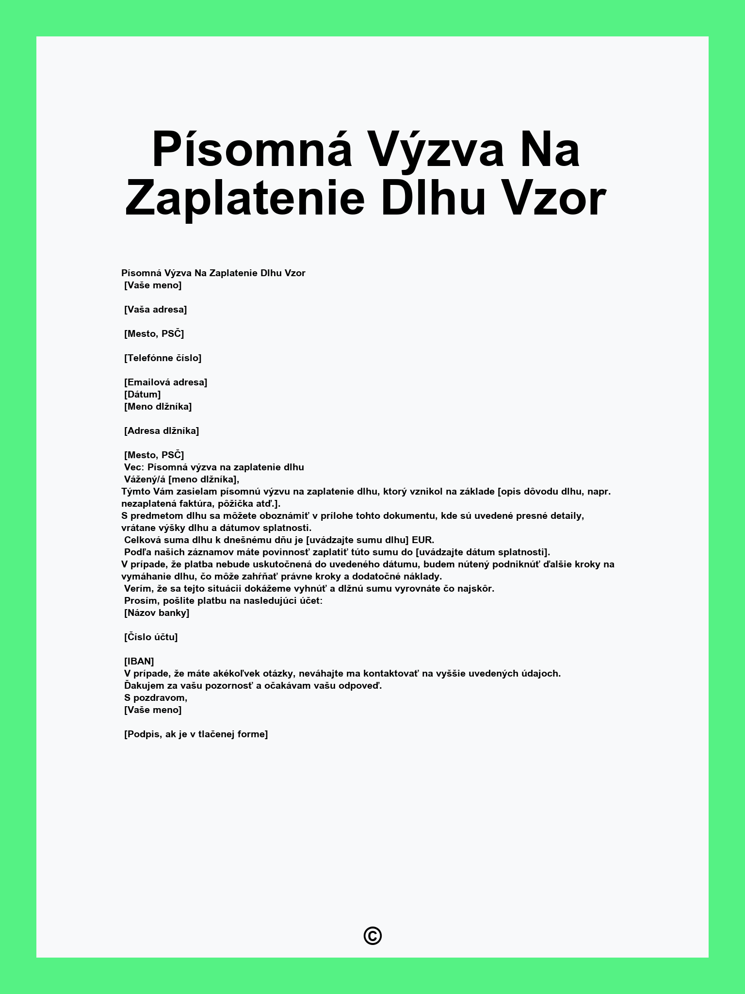 Písomná Výzva Na Zaplatenie Dlhu Vzor