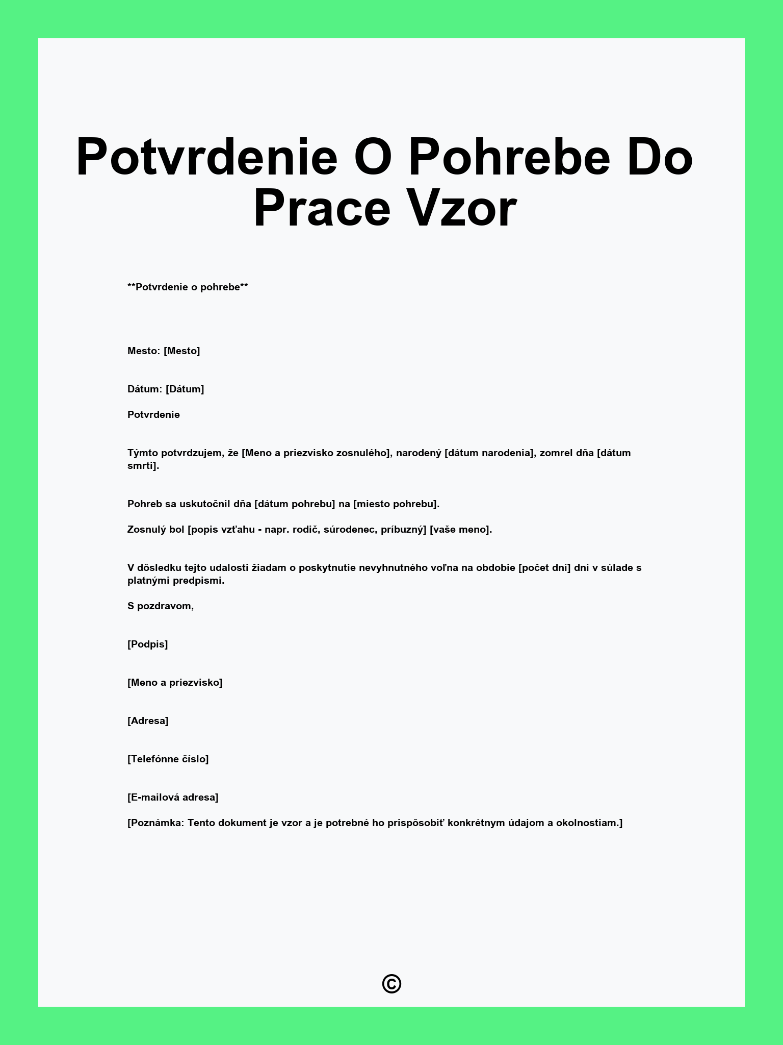 Potvrdenie O Pohrebe Do Prace Vzor