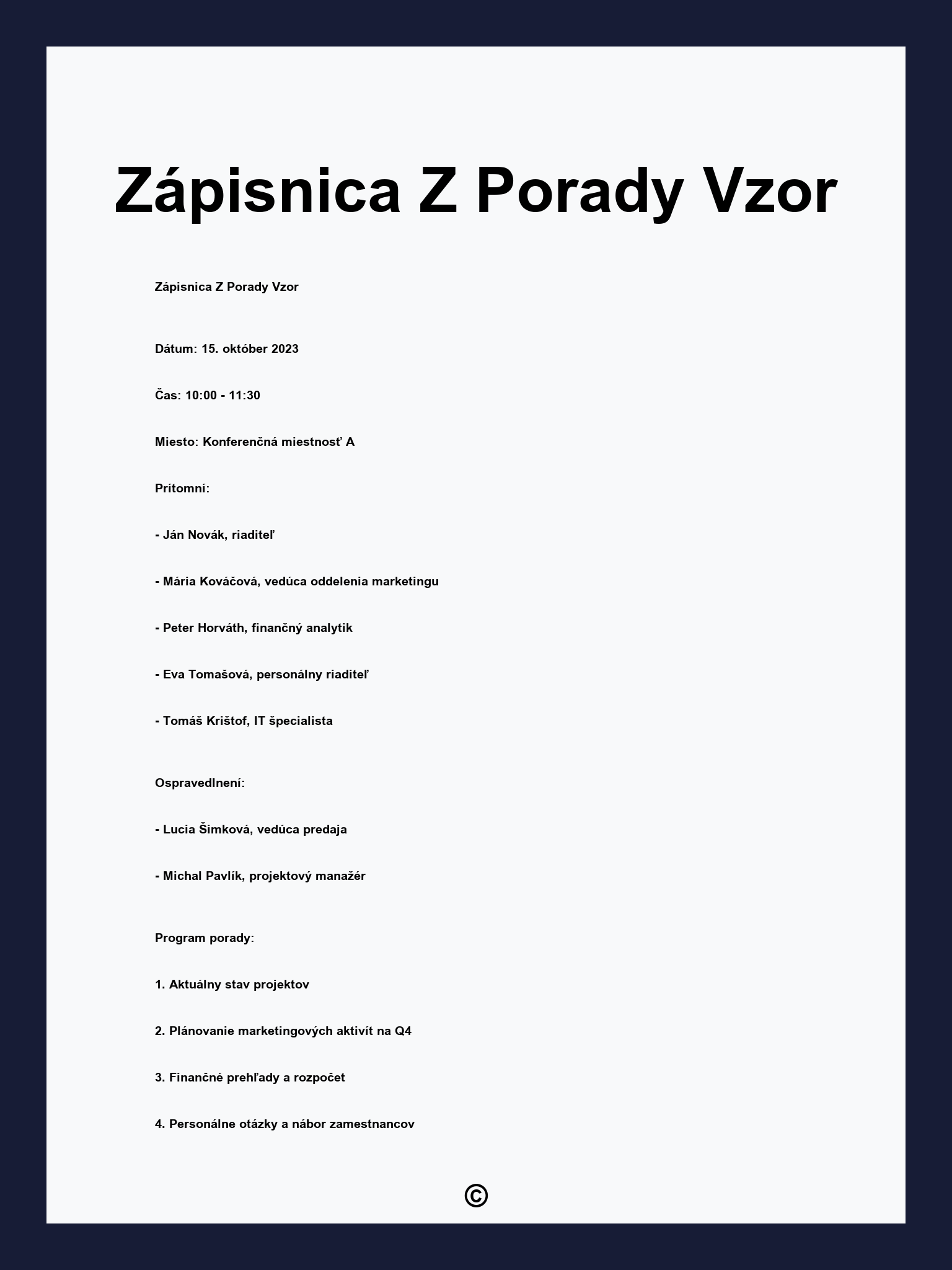 Zápisnica Z Porady Vzor